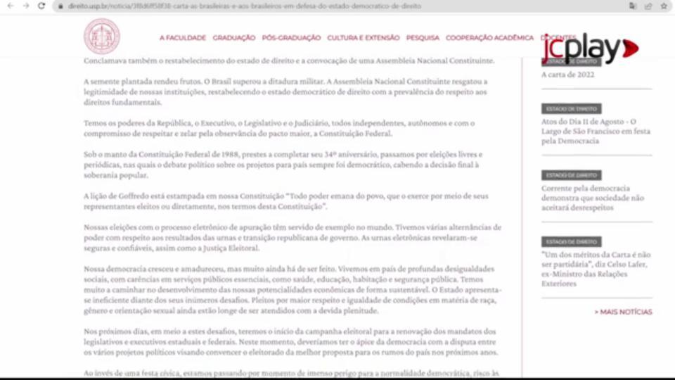 O Que é A Carta Em Defesa Da Democracia Lançada Pela Usp Tv Uol